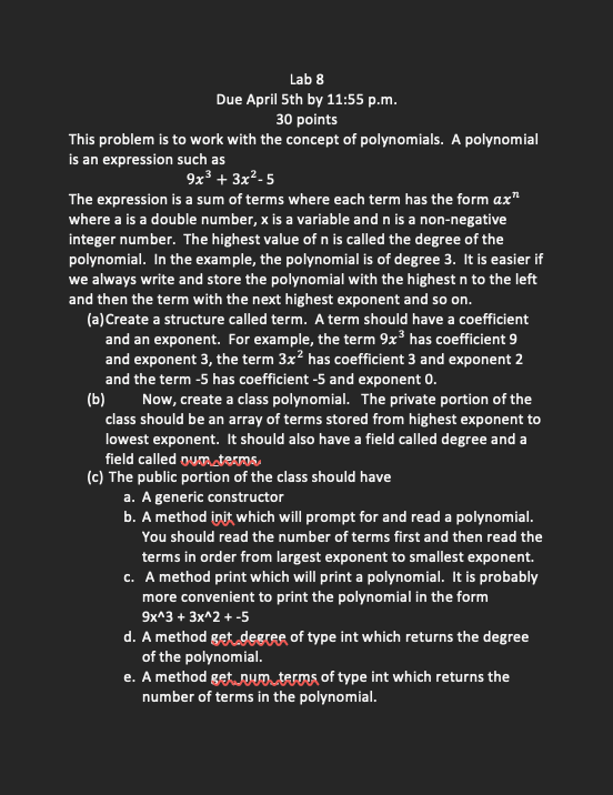 Solved Lab 8 Due April 5th by 11:55 p.m. 30 points This | Chegg.com
