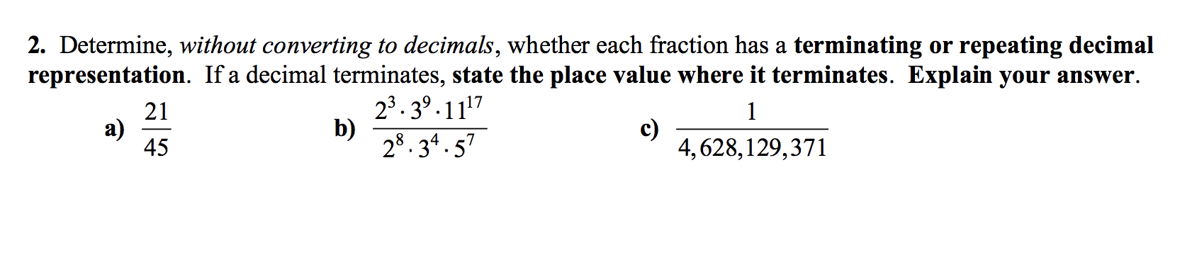Solved 2. Determine, without converting to decimals, whether | Chegg.com