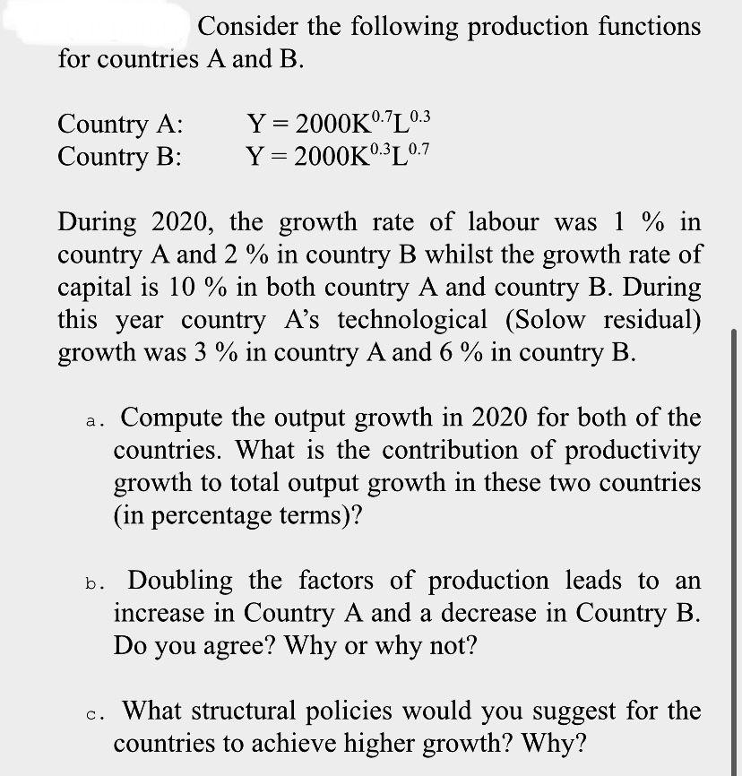Solved Consider the following production functions for | Chegg.com