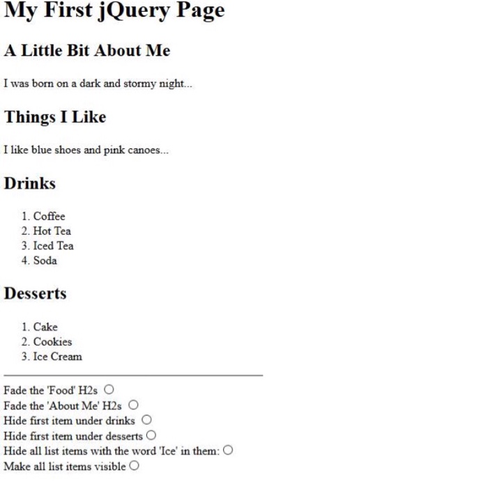 Solved How to create a jQuery page with the given | Chegg.com