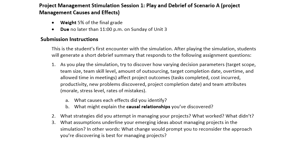 Solved Project Management Stimulation Session 1: Play and | Chegg.com