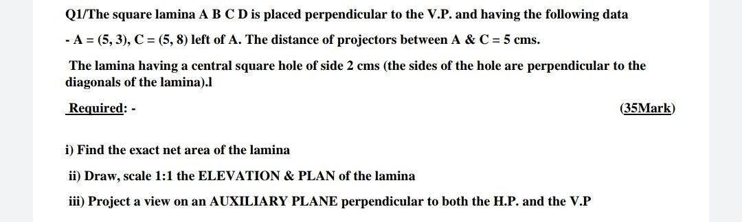 Solved Q1/The square lamina A B C D is placed perpendicular | Chegg.com