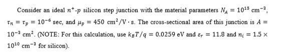 Solved Consider an ideal 𝑛𝑛+-𝑝𝑝 silicon step junction | Chegg.com