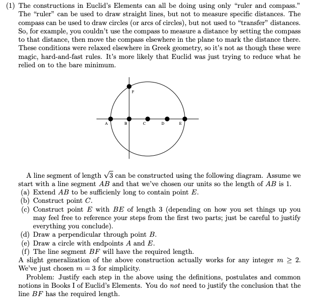 Solved (1) The constructions in Euclid's Elements can all be | Chegg.com