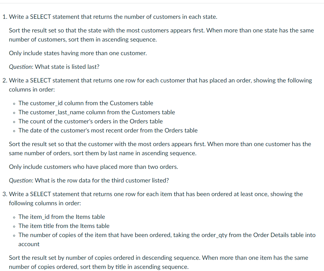 Solved For the following exercises, write a single SELECT | Chegg.com