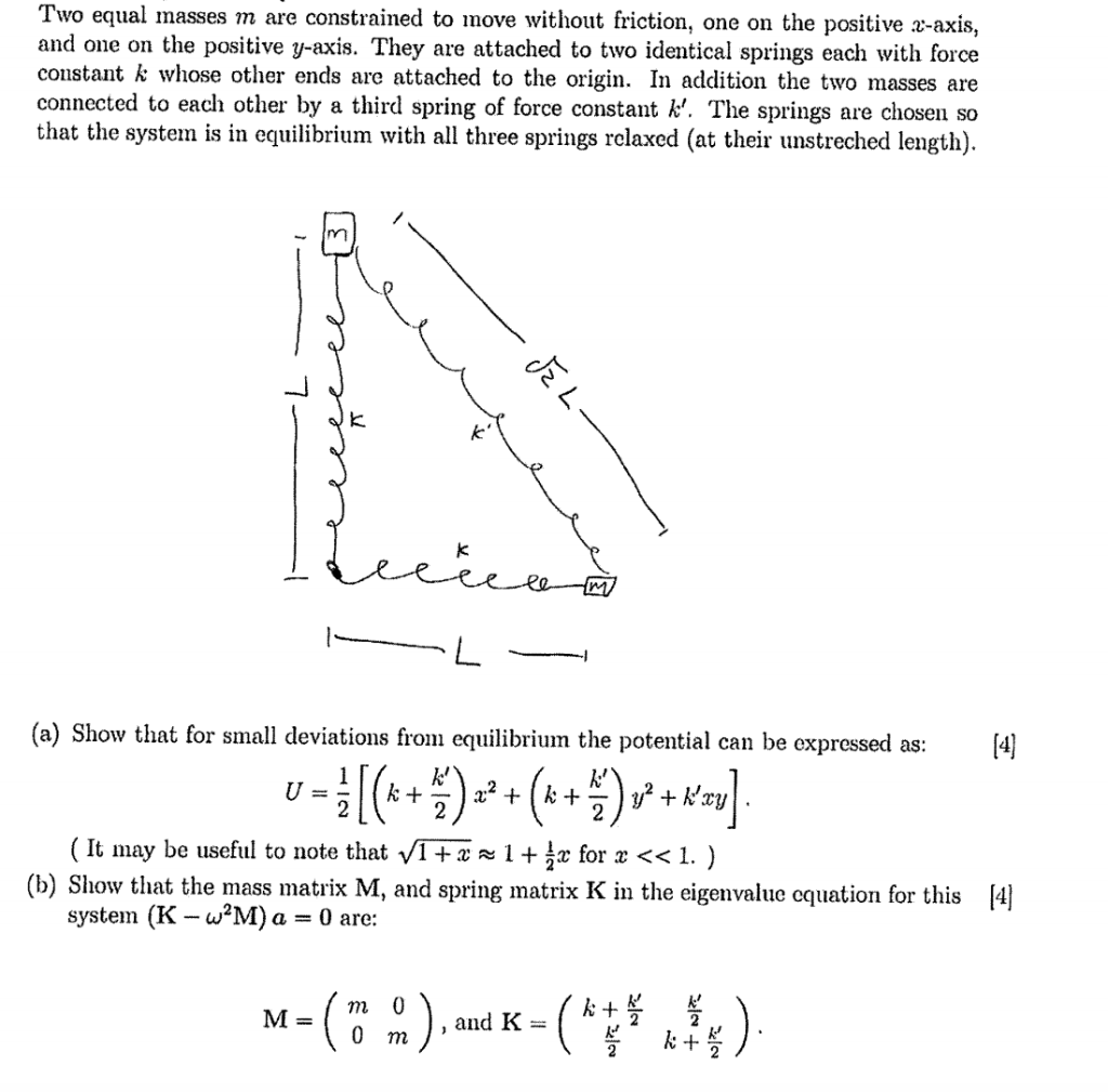 Solved Two equal masses m are constrained to move without | Chegg.com