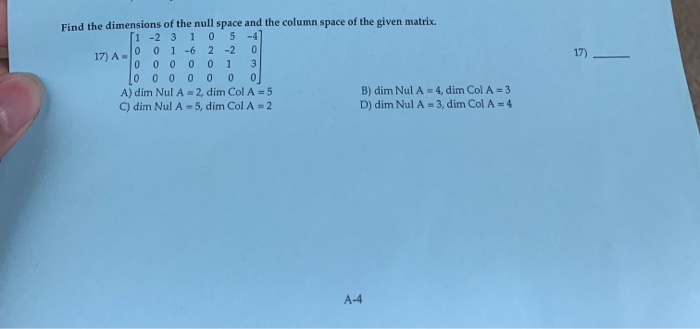 Solved Find the dimensions of the null space and the column | Chegg.com