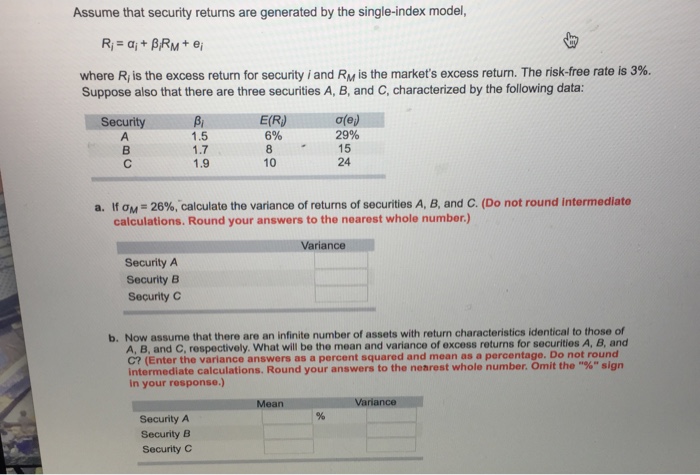 Solved Assume that security returns are generated by the | Chegg.com