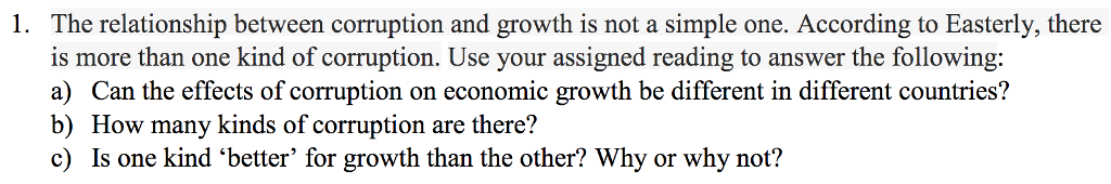 Solved 1. The relationship between corruption and growth is | Chegg.com