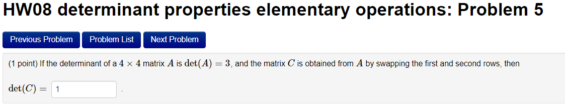 Solved HW08 determinant properties elementary operations: | Chegg.com