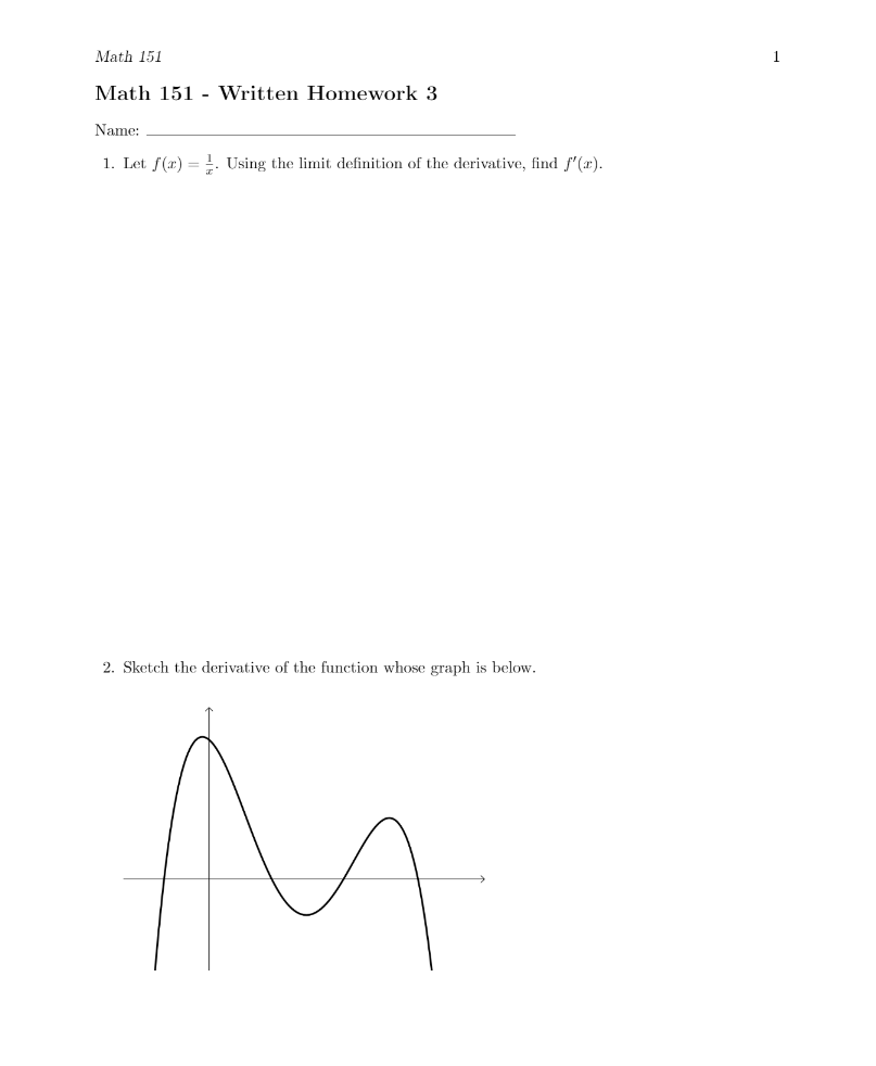 Solved Math 151 Math 151 - Written Homework 3 Name: 1. Let | Chegg.com