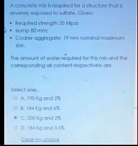 Solved A concrete mix is required for a structure that is | Chegg.com