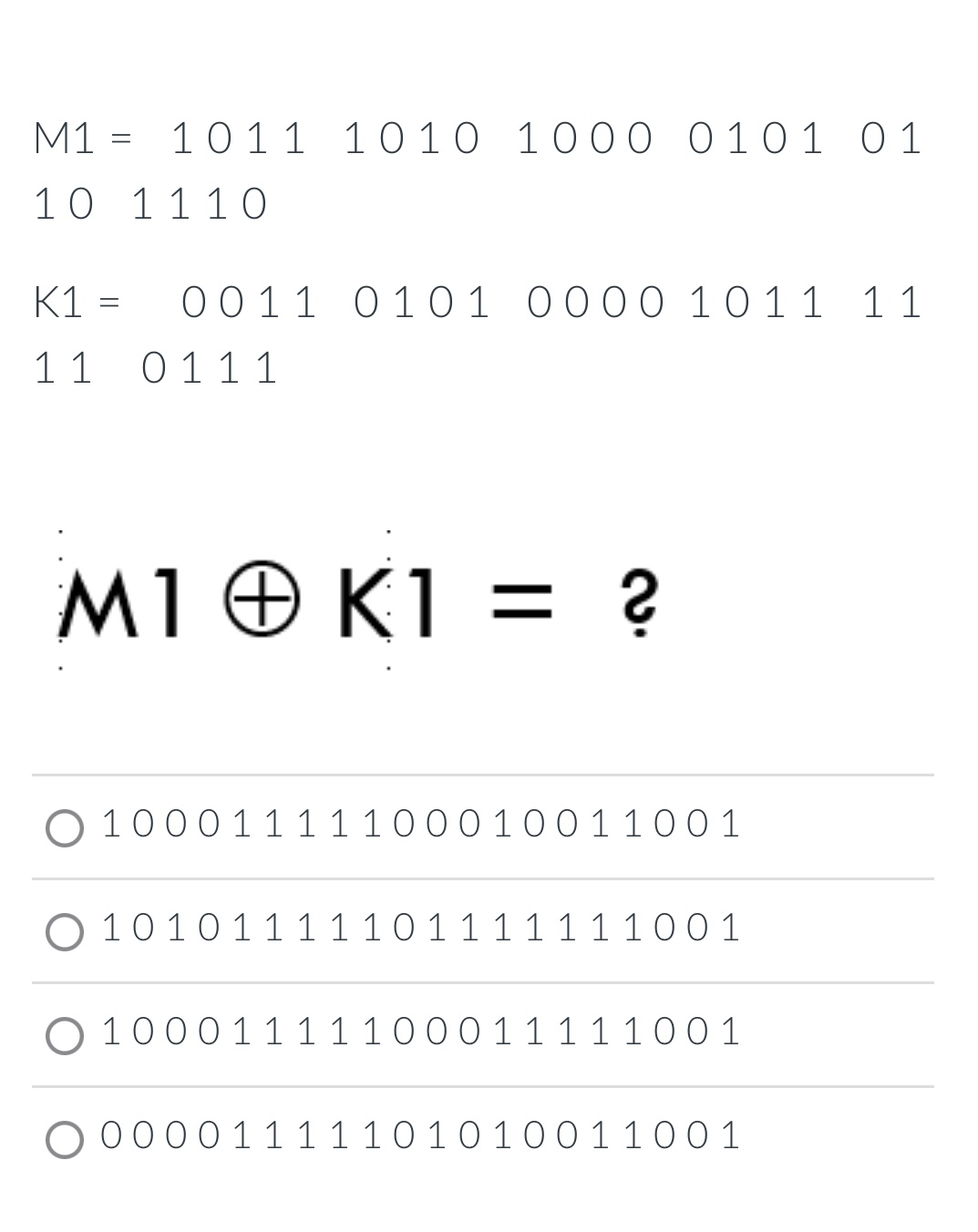 Solved M1=10111010100001010110,1110K1=0011010100001011111101 | Chegg.com