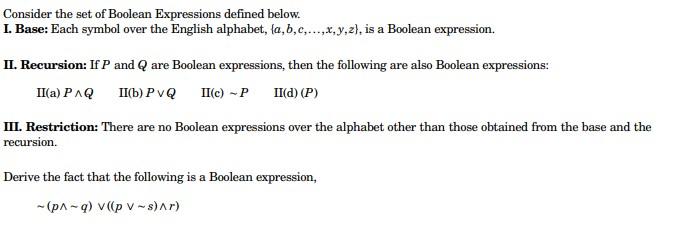 Solved Consider the set of Boolean Expressions defined | Chegg.com