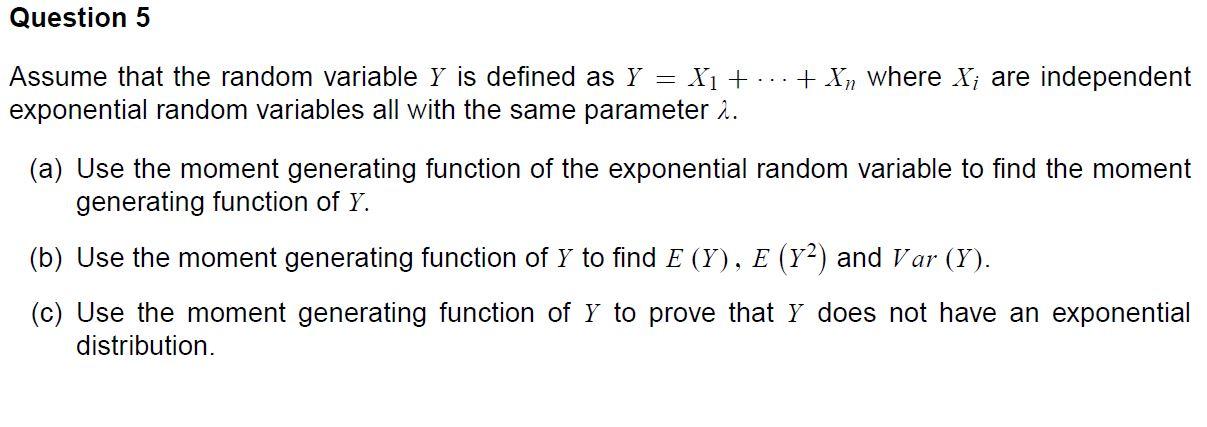 Solved Assume that the random variable Y is defined as | Chegg.com