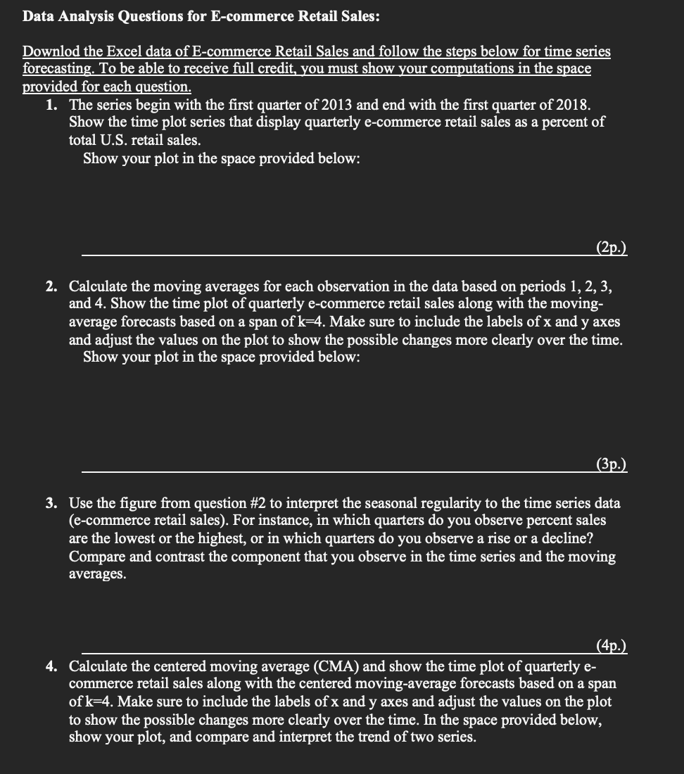 Data Analysis Questions for E-commerce Retail Sales: | Chegg.com