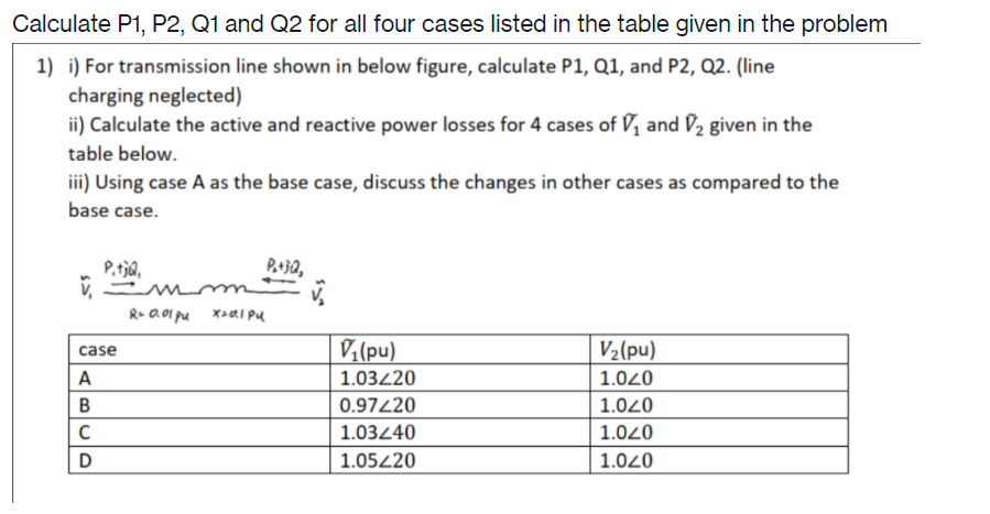 Solved Calculate P1, P2, Q1 and Q2 for all four cases listed | Chegg.com