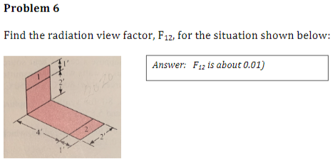 Solved Problem 6 Find the radiation view factor, F12, for | Chegg.com
