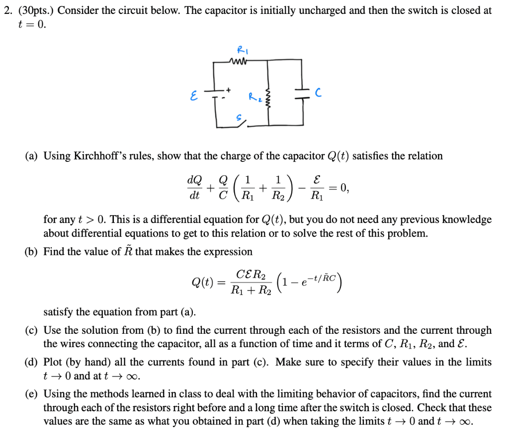 Solved 2. (30pts.) Consider the circuit below. The capacitor | Chegg.com