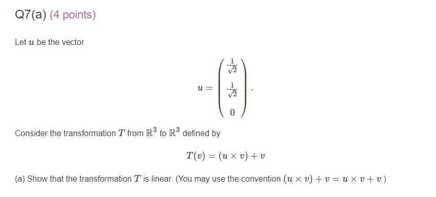 Solved Q7(a) (4 points) Let u be the vector 2 u= 2 0 | Chegg.com Solved Q7(a) (4 points) Let u be the vector 2 u= 2 0 | Chegg.com