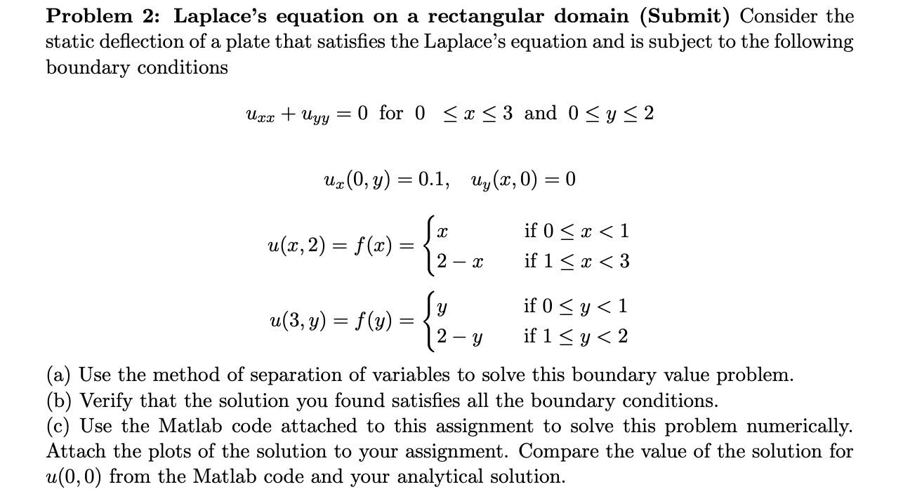 Problem 2: Laplace's equation on a rectangular domain | Chegg.com