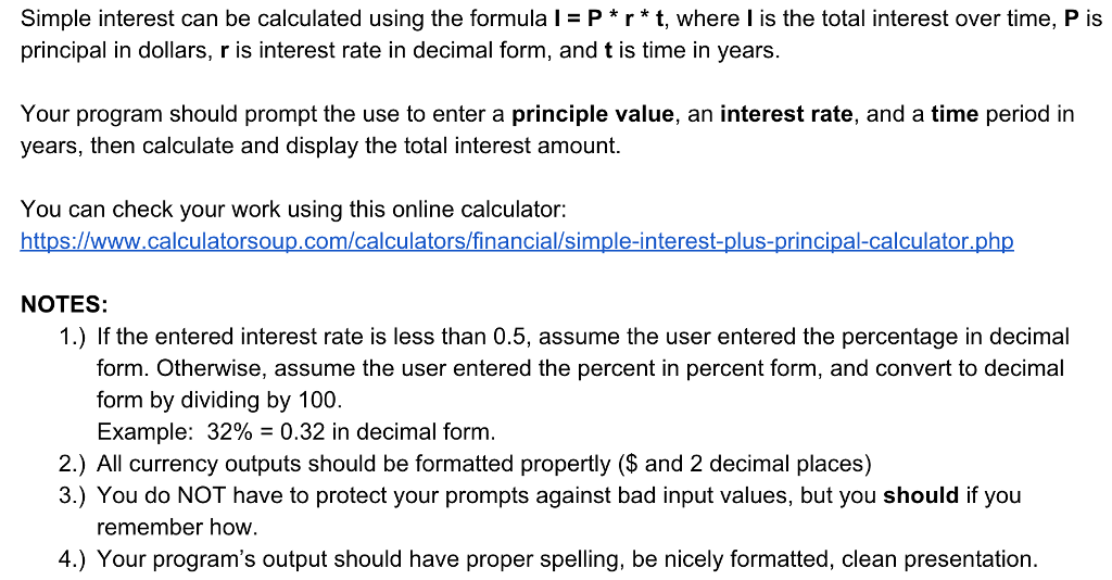 Solved Simple interest can be calculated using the formula I | Chegg.com