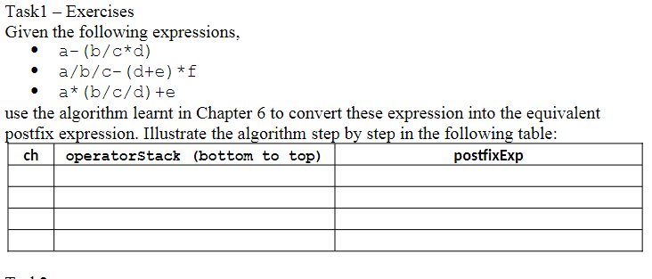 Solved Task1 - Exercises Given the following expressions, - | Chegg.com