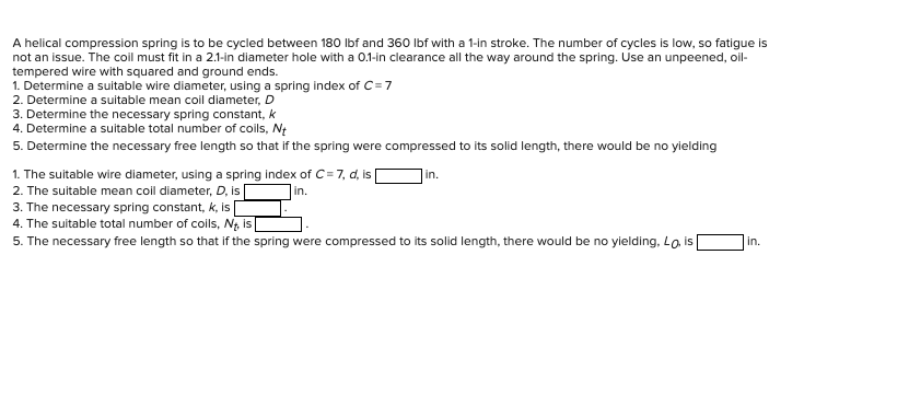 Solved A helical compression spring is to be cycled between | Chegg.com