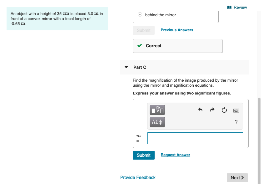 Solved 1 Review An object with a height of 35 cm is placed | Chegg.com