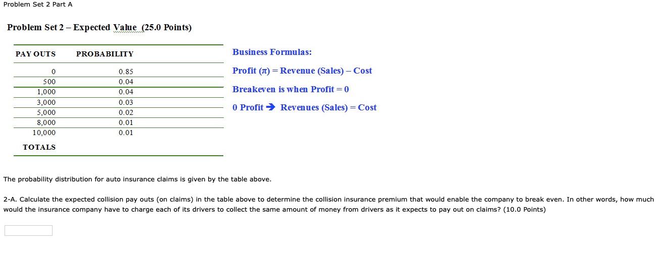 Solved Problem Set 2 Part A Problem Set 2 - Expected Value | Chegg.com
