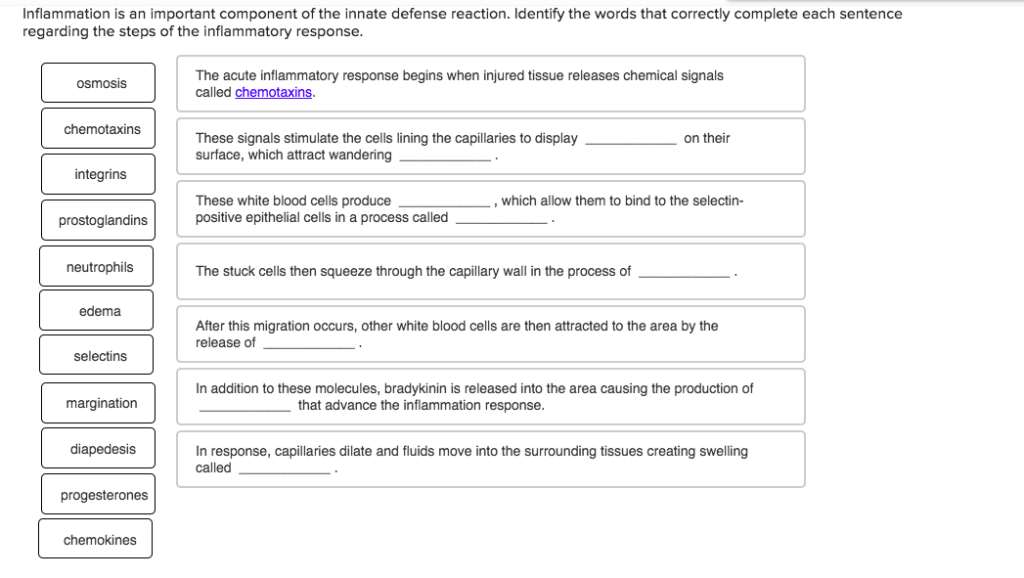 Solved Inflammation is an important component of the innate | Chegg.com