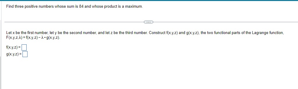 Solved Find three positive numbers whose sum is 84 and whose | Chegg.com