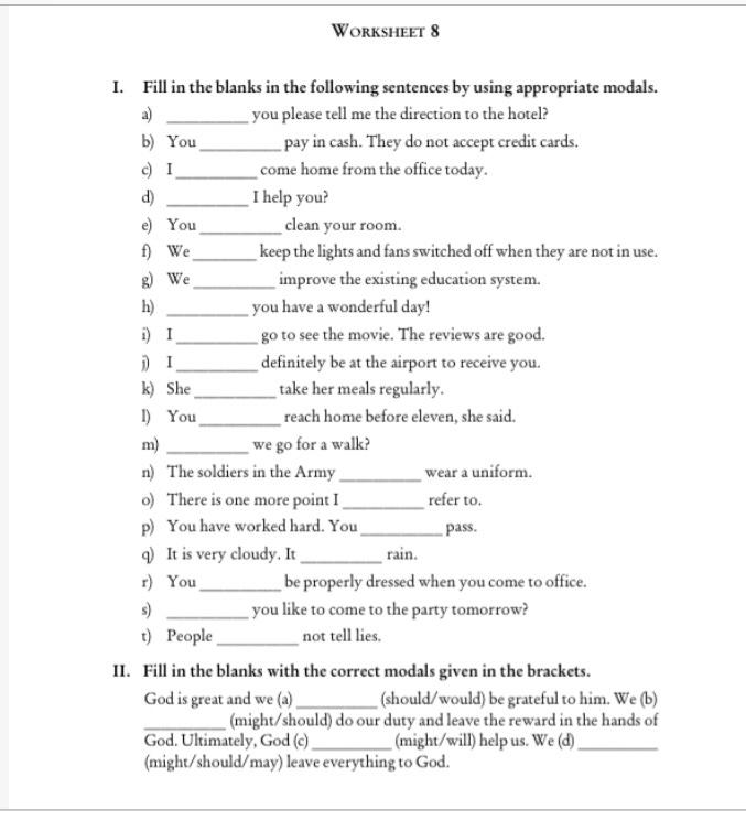 Solved WORKSHEET 8 k) She 1. Fill in the blanks in the | Chegg.com