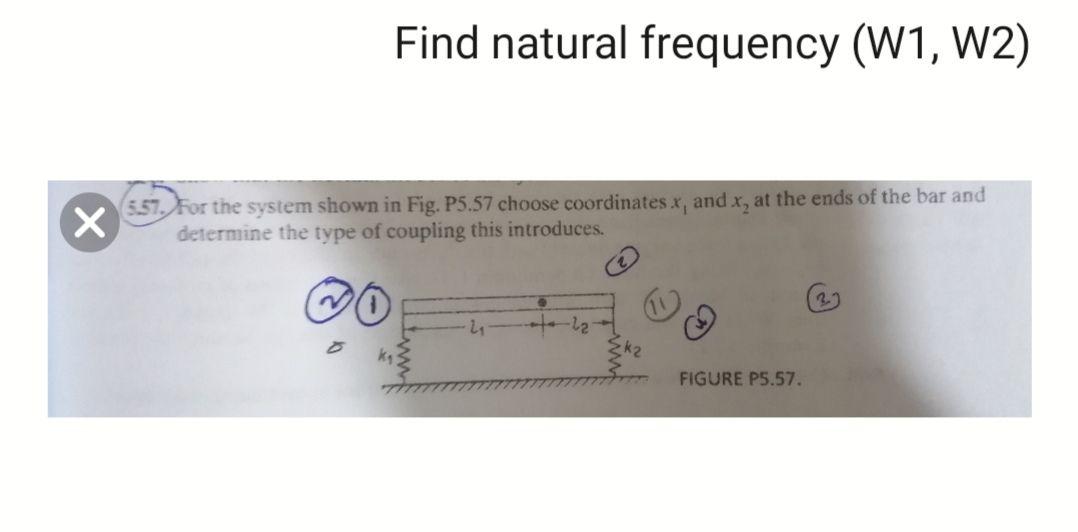 Solved Find natural frequency (W1, W2) Х 5:57. For the | Chegg.com