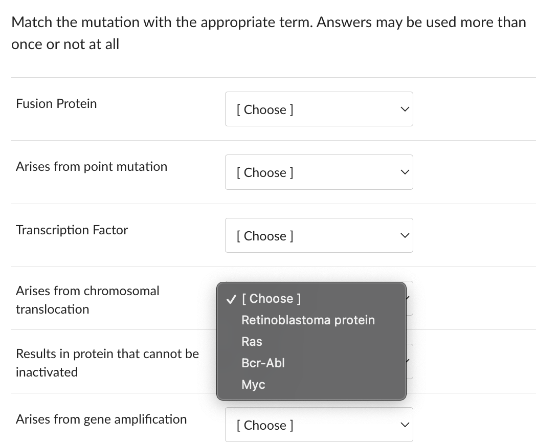 Solved Match the mutation with the appropriate term. Answers | Chegg.com