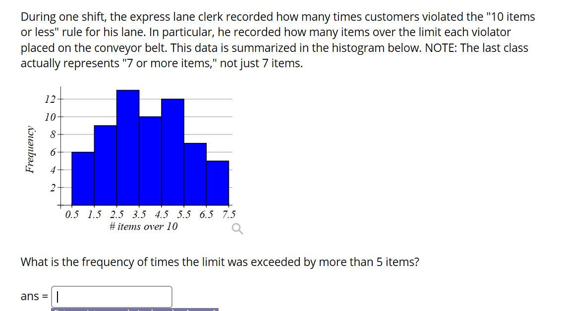 Solved During one shift, the express lane clerk recorded how | Chegg.com