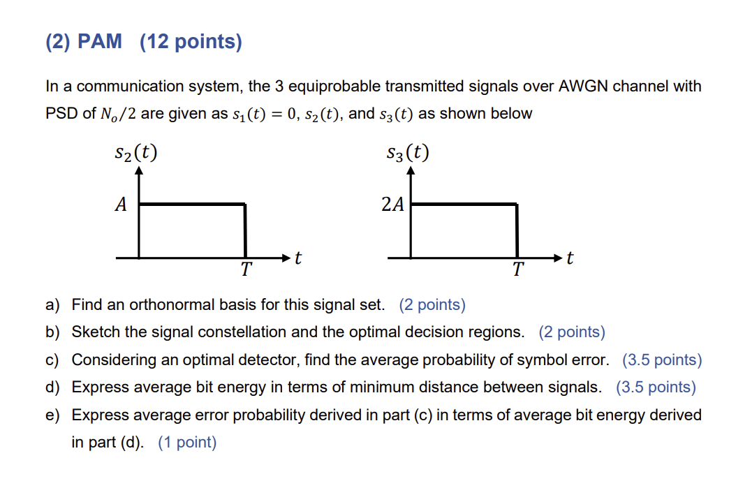 (2) PAM (12 points) In a communication system, the 3 | Chegg.com