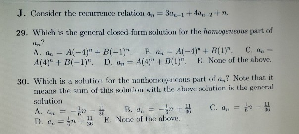 Solved J. Consider the recurrence relation an = 3an-1 + | Chegg.com