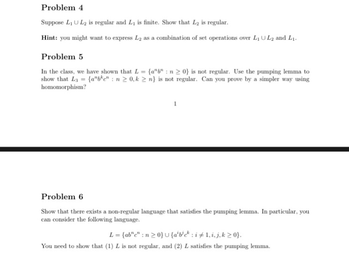 Solved Problem 4 Suppose L U L2 is regular and L is finite. | Chegg.com