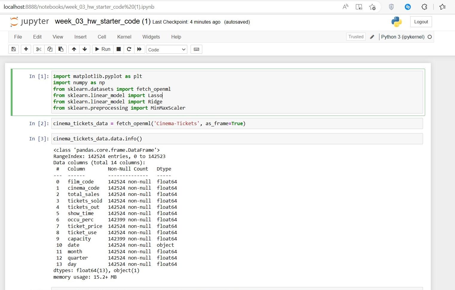 Solved This week you will work with "Cinema Tickets" data. | Chegg.com