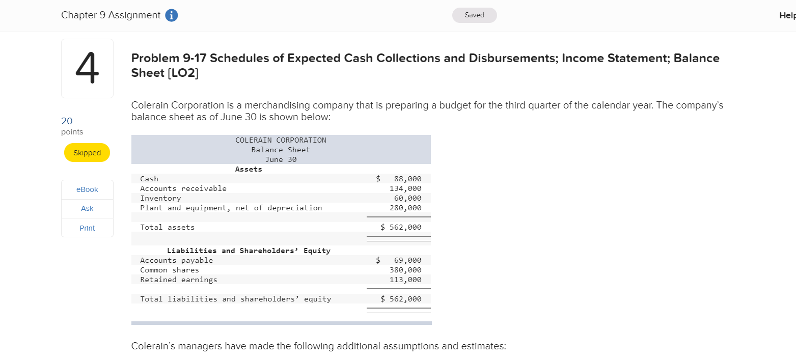 Solved Chapter 9 Assignment a Saved Help Problem 9-17 | Chegg.com