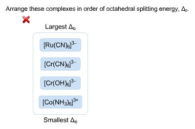 Solved Arrange these complexes in order of octahedral | Chegg.com