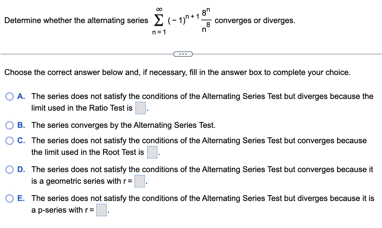 Solved Determine whether the alternating series (-1)^+1) 8n | Chegg.com