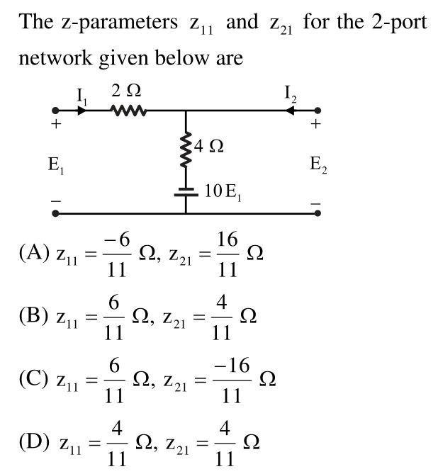 Solved 11 The z-parameters zu and Z21 for the 2-port network | Chegg.com