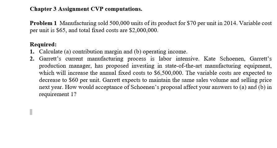 Solved Chapter 3 Assignment CVP computations. Problem 1 | Chegg.com