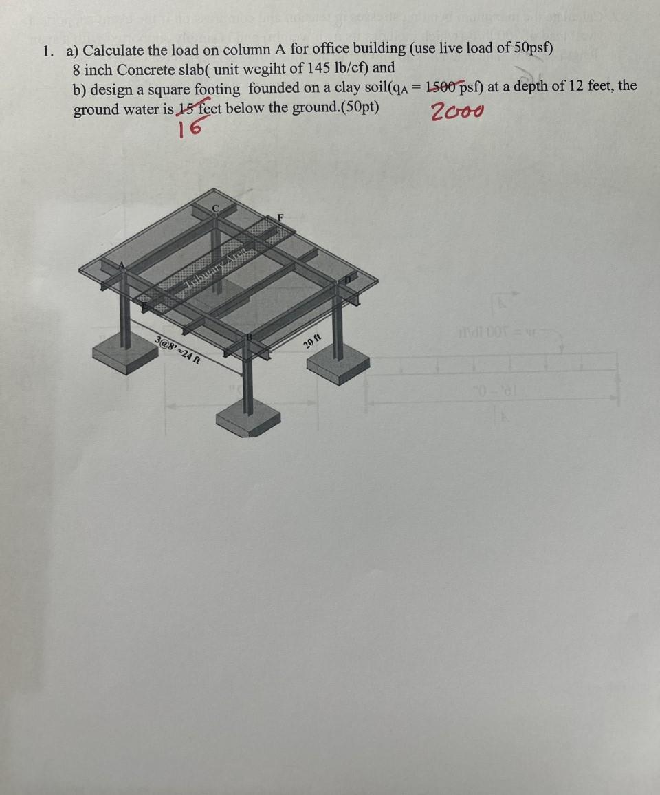 1. a) Calculate the load on column A for office | Chegg.com