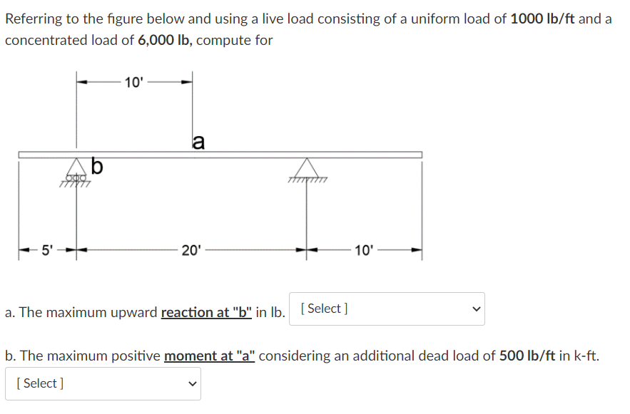 Solved Referring to the figure below and using a live load | Chegg.com