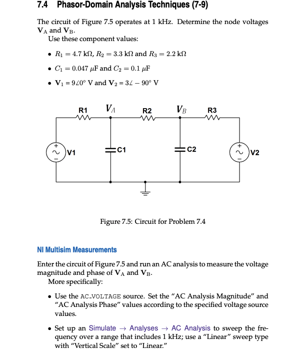 Solved 7.4 Phasor-Domain Analysis Techniques (7-9) The | Chegg.com