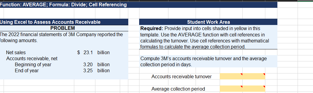 Solved Function: AVERAGE; Formula: Divide; Cell Referencing | Chegg.com