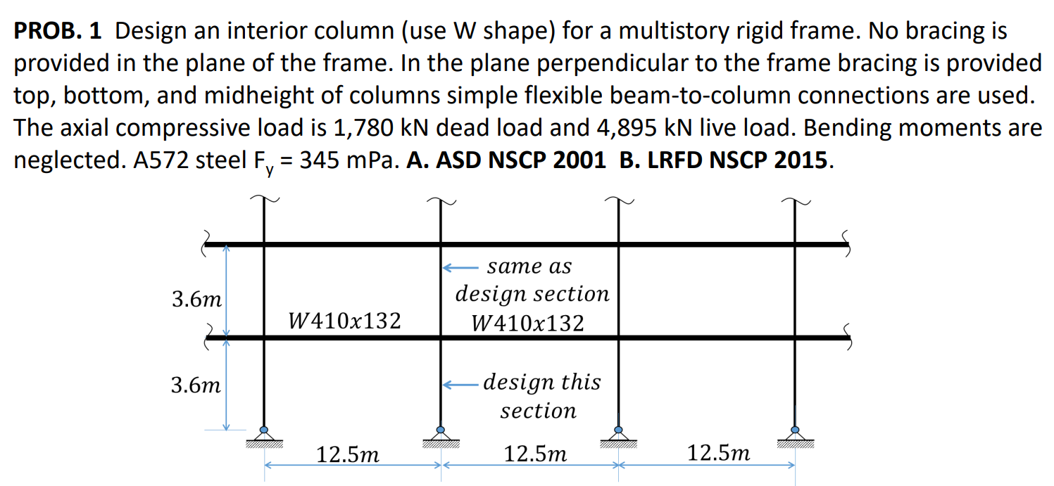 Solved PROB. 1 Design an interior column (use W shape) for a | Chegg.com